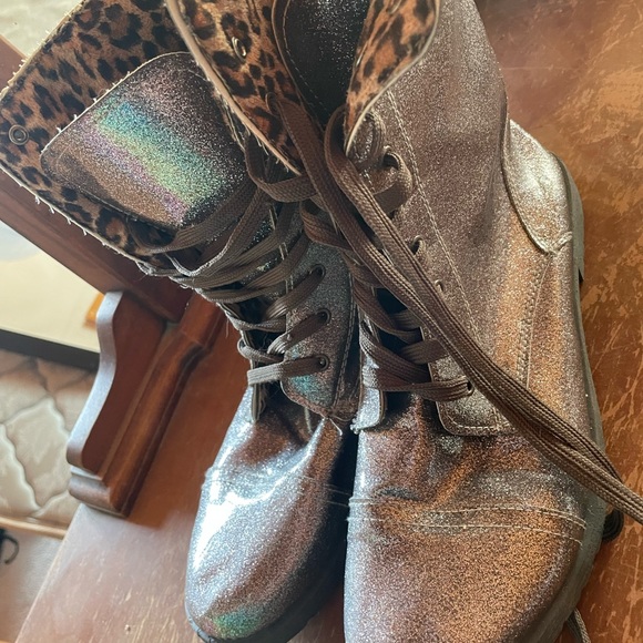 Shoes | Shimmer With Leopard Inside Combat Boots | Poshmark
